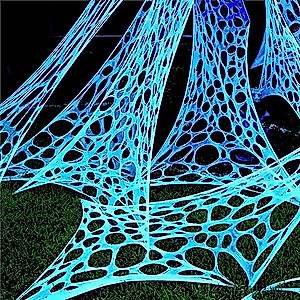 YHFUISK Glow in The Dark Giant Spider Webs Halloween Decorations Outdoor, Blacklight Stretchy Beef Netting for Halloween Party, Spider Web Halloween Indoor Outdoor Decor for Haunted House