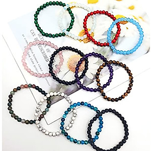 Jewdreamer 12PCS 6mm Gemstones Bracelets for Women Semi Precious Healing Crystal Stone Stretch Round Beaded Bracelet Handmade Energy Bracelets adjustable