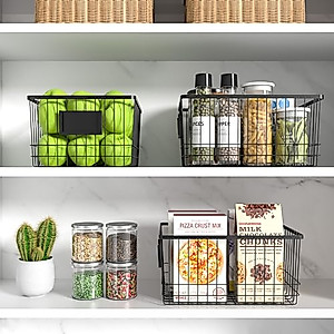 Oceanstar Metal Wire Organizer Bin Basket with Card Holder, Set of 3, Black, WBH1903