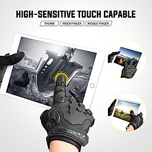 ZUNE LOTOO Tactical Gloves for Men, Touchscreen Motorcycle Gloves Padded Finger Impact Protection, Black Leather Safety Work Gloves Cut Resistant for Paintball Airsoft Range Skeleton Women X-large