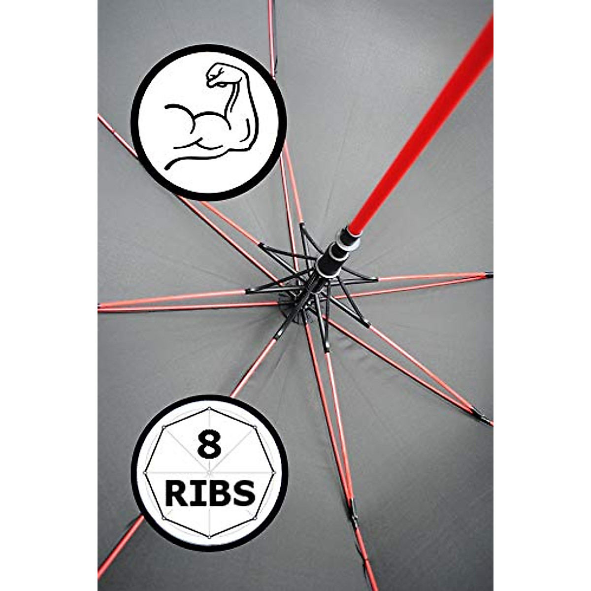 COLLAR AND CUFFS LONDON - 60MPH Windproof EXTRA STRONG - StormFighter Jumbo Umbrella - Striking Red Reinforced Fiberglass Frame - For 1 or 2 Persons - Auto Open - Non Slip Tyre Style Handle - Black