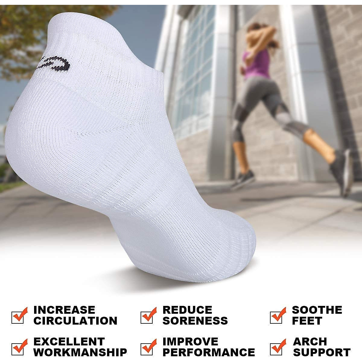 Lapulas Athletic Ankle Socks, Low Cut Cushioned Anti-Blister Running Tab Sports Socks for Men and Women 6Pairs (White, M)