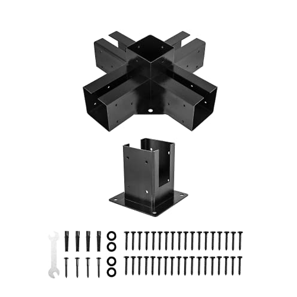 5-Way Woodwork DIY Pergola Brackets Kit, Elevated Wood Stand Kit with Powder-Coated Steel, Including 5-Way Corner Bracket & Post Anchor Base | Modular Pergola/Gazebo Kit for 4x4 Wood Post Glossy Black