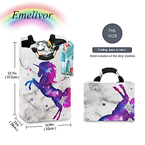 Emelivor Laundry Baskets with Handles - White Marble Galaxy Unicorn Large Laundry Hamper Collapsible Waterproof Laundry Storage Basket for Home Nursery