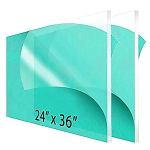 2-Pack 24 x 36” Clear Acrylic Sheet Plexiglass – 1/4” Thick; Use for Craft Projects, Signs, Sneeze Guard and More; Cut with Cricut, Laser, Saw or Hand Tools – No Knives