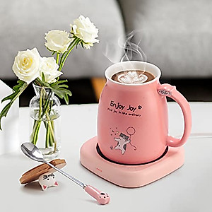 Coffee Mug Beverage Warmer Relaxing Spa Gift Box Set Happy Birthday for Women- Ceramic Cat Coffee Cup, Bath Bomb, Scented Candle,Soap,Best Gift for Her Best Friend Sister Daughter Mom Valentines Day