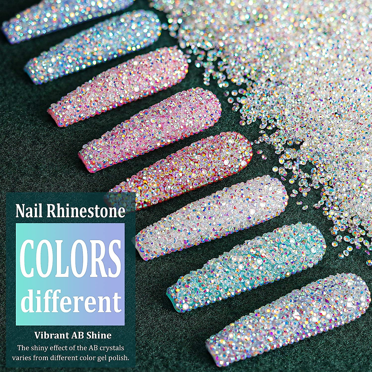 Tiny Nail Rhinestones 15000PCs 1.2mm Ultra Mini Pixie AB Glass Crystals for Nail Art Manicure Iridescent Long Lasting Shine Small Rhinestone Micro Dust Glitter Caviar Bead Sugar Gem