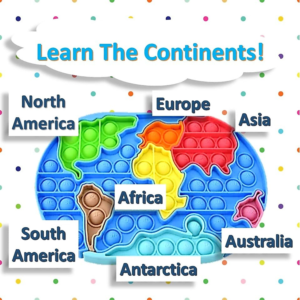 Puzzle Toy World Map Countries & Continents Pop Toy Stress Relief Sensory for Girls Boys Educational Learning Geography Earth Learning Tool Preschool Elementary Stocking Stuffer