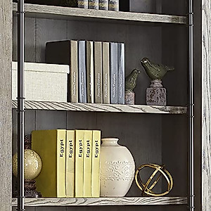 Martin Furniture Avondale 8' Tall Bookcase Wall with Ladder, Storage Organizer, Display Shelf for Office, Gray