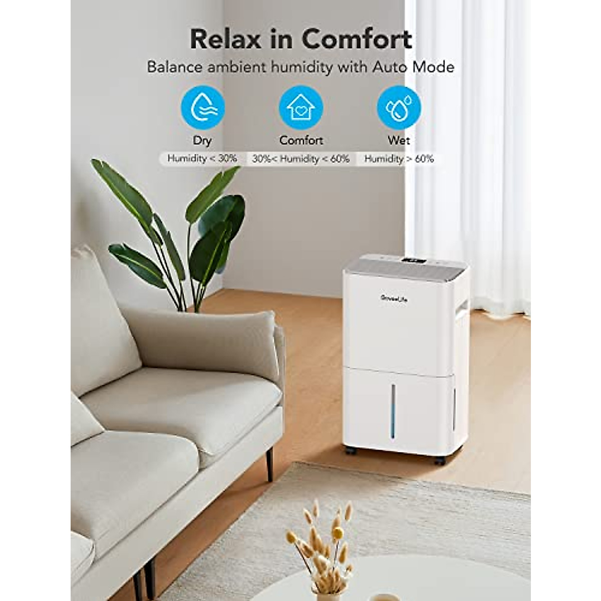 GoveeLife Smart Dehumidifier for Basement Upgraded, Max 50 Pint Energy Star Certified WIFI Dehumidifier with Drain Hose for Continuous Drainage, Remote Control Dehumidifiers for Home, Bathroom, Closet
