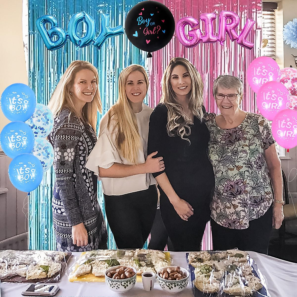 Wiletasz Boy Or Girl Gender Reveal Decorations, Baby Gender Reveal Decorations Pink And Blue Balloons With Fringe Curtains Reveal Balloon For Gender Reveal Party Photo Backdrop