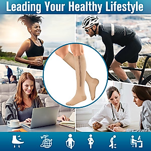 BLUEENJOY Zipper Compression Socks - 2 Pairs 15-20mmHg Open Toe Toeless Compression Socks for Women and Men