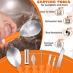Pumpkin Carving Kit, 14 PCS Stainless Steel Pumpkin Carving Tools with Halloween Stickers and Candles, Halloween Decorations Gifts for Family DIY, Pumpkin Decorating Kit with Box for Kids and Adults