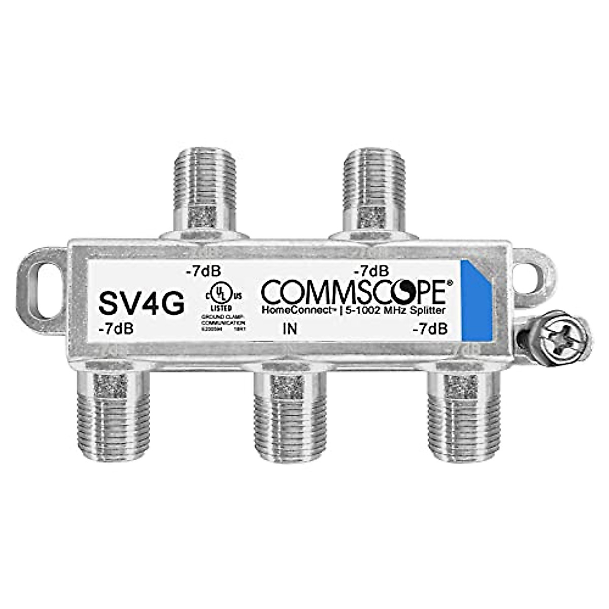 Commscope SV-4G HomeConnect 4-Way Coaxial Cable Splitter 5-1002 MHz CATV 120 dB 75 ohm IndoorOutdoor, Silver