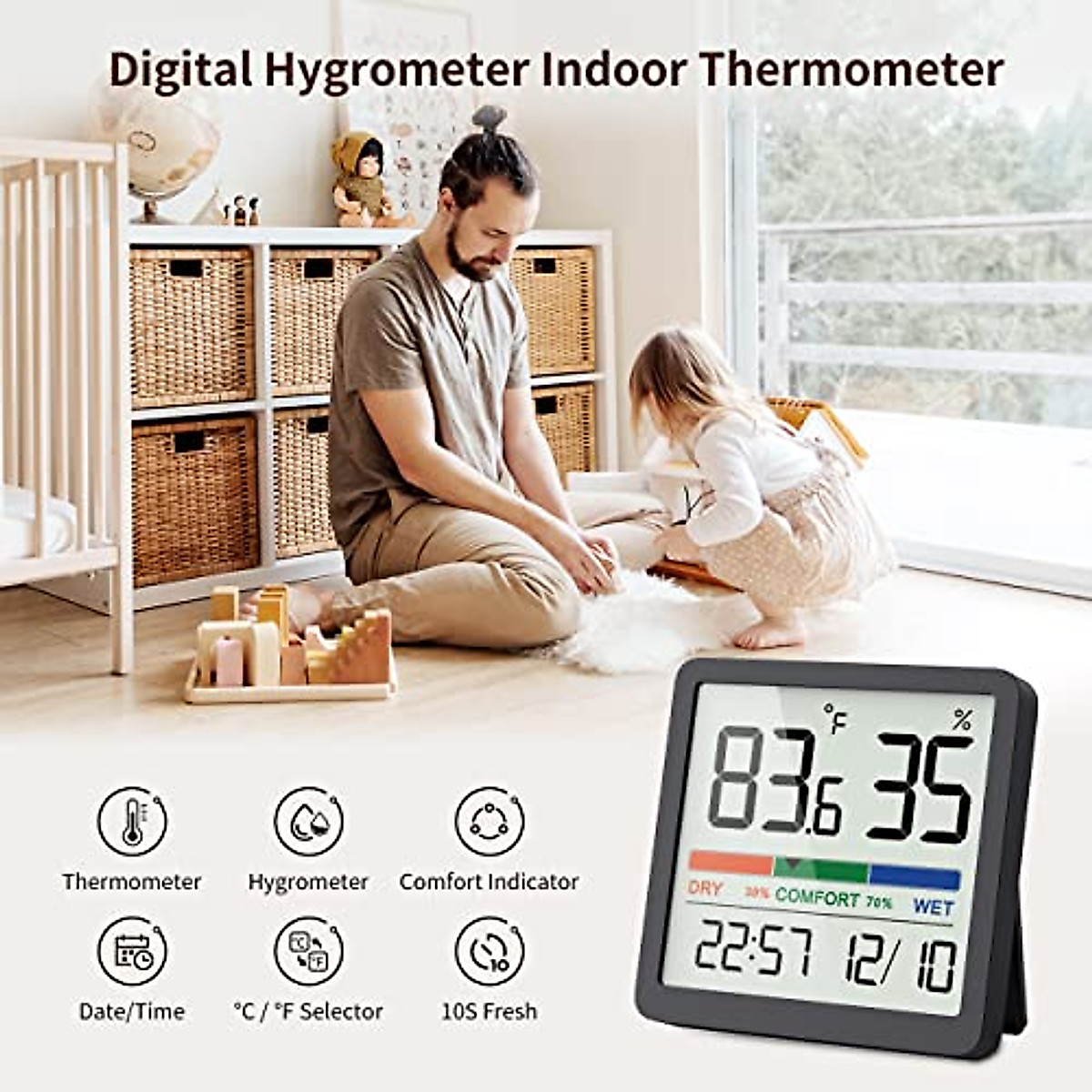VOCOO Humidity Gauge Indoor Thermometer - Digital Indoor Humidity Sensor Room Thermometer with Temperature Humidity Monitor, Accurate Hygrometer Temp Meter for Home Greenhouse Wine Cellar