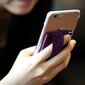 Sinjimoru Cell Phone Grip with Card Wallet, Phone Wallet Stick on Card Holder for Back of Phone, Slim Wallet with Elastic Phone Strap. Sinji Pouch Band Purple