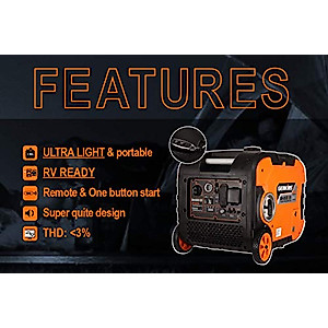 GENKINS 4500 Watt Portable Inverter Generator Electric Start + Remote Controller Ultra Quiet RV Ready Camper Friendly…