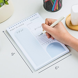 Daily Planner To Do List Notepad 60 Undated Pages,Pastel Blue,Twin-ring Spiral Bindling 6x9 Inch Desktop Daily Planning Notepad with Protective Cover, Water Intake, Habit Tracker