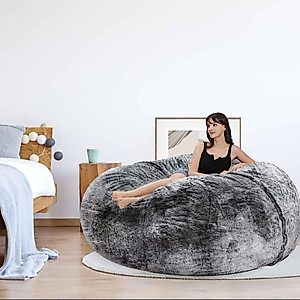 HDMLDP Bean Bag Chair for Adults Kids Without Filling Comfy Fluffy Giant Round Beanbag Lazy Sofa Cover for Reading Chair Floor Chair, 7FT, Black