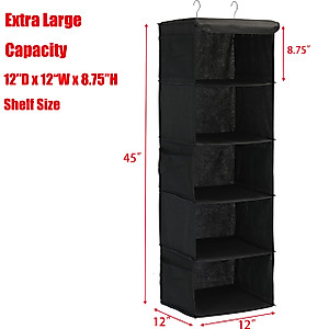 Simple Houseware 5 Shelves Hanging Closet Organizer, Black