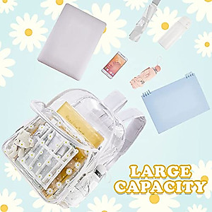 Eccliy Clear Backpack Stadium Approved Backpack 3 School Backpack for Girls Boys Christmas Clear (White, Daisy)
