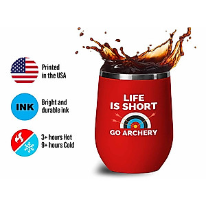 Archery Red Wine Tumbler 12oz - is short go archery - Archery Trainer Bowfishing Deer Shooting Target Shot