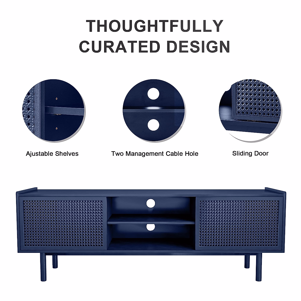 ORRD TV Stand for TVs Up to 70 Inch, Accent Iron Rattan Storage Cabinet Television Stands Entertainment Media Center Console Table with Sliding Barn Door and Adjustable Shelves for Living Room