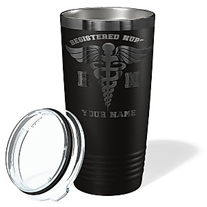 RN Registered Nurse Gift, Nursing School on Black with Ion Ghost Black Design 20 oz Stainless Steel Tumbler with Lid - Insulated Cup - Travel Mug