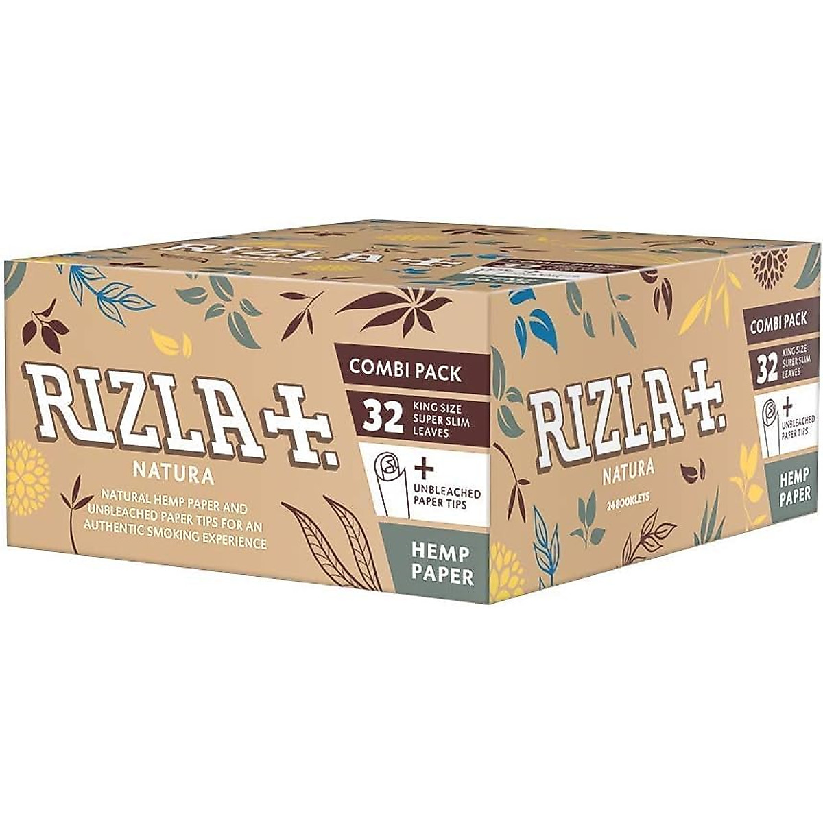 5 X RIZLA Natura Combi Pack - (32 King Size Super Slim Leaves + Unbleached Paper Tips)