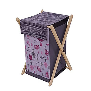 Bacati Owls Girls Cotton Hamper, Pink/Grey
