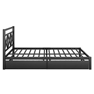 Queen Size Platform Bed Frame, Metal Bed Frame with 2 Storage Drawers Queen Bed Frame with Headboard More Sturdy, Noise-Free, No Box Spring Needed, Easy Assembly, Black