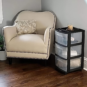 Homz Plastic 3 Clear Drawer Medium Home Organization Storage Container with 3 Large Drawers w/Removeable Wheels, Black Frame