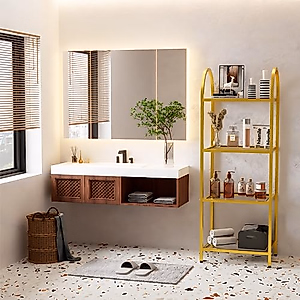 Arbuxzuy 4-Tier Bookcase ，Small Bookshelf ，Narrow Tempered Glass Bookshelves，Slim Shelving Unit for for Living Room, Bedroom, Home Office, Gold