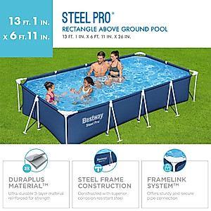 Bestway Steel Pro 13 Feet x 7 Feet x 32 Inch Rectangular Metal Frame Above Ground Outdoor Backyard Swimming Pool, Blue (Pool Only)