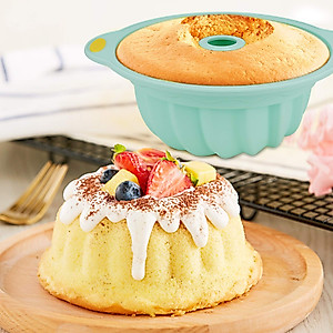 Aschef Steel Reinforced Frame Nonstick Silicone Bundt Cake Pan Baking Mold w/Baking Mat Set-BPA Free, Dishwasher & Microwave Safe