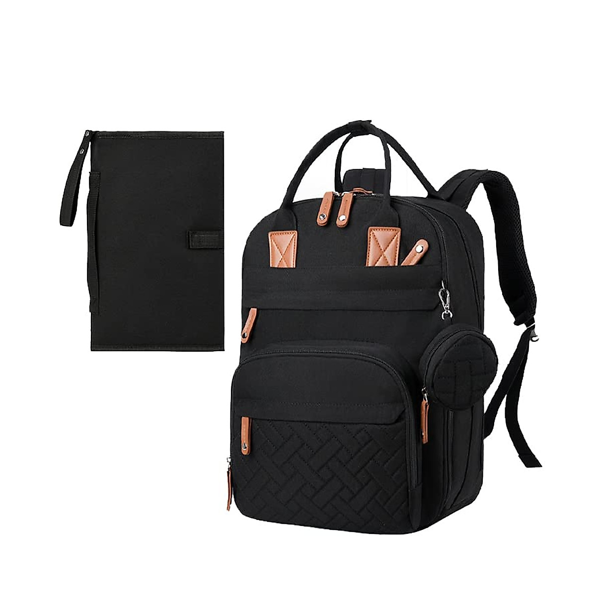 UISKOOPW Diaper Backpack, Baby Nappy Waterproof Changing Bags Travel BackPack with Changing Pad & Stroller Straps (Black)