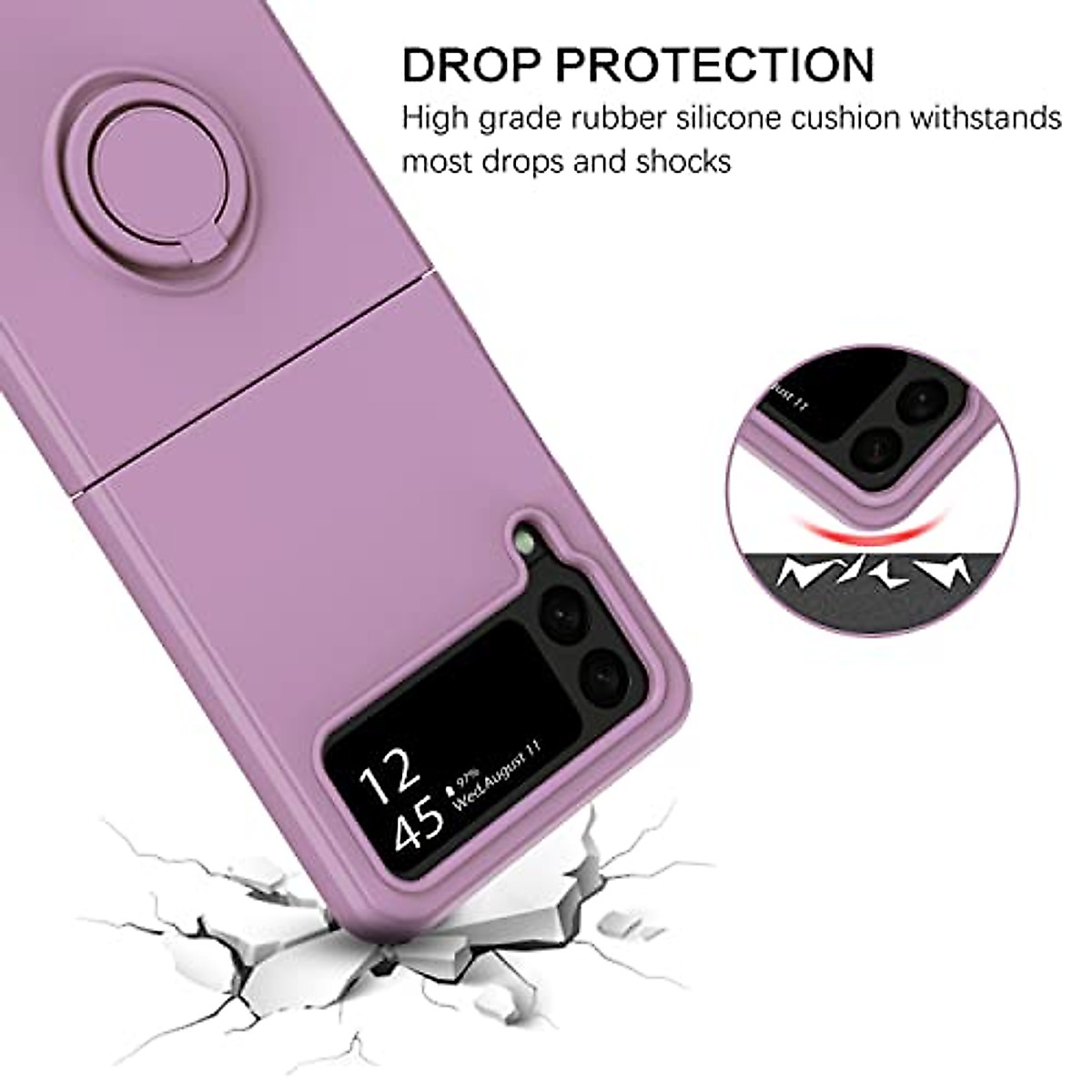 BENTOBEN Galaxy Z Flip 4 5G Case, Slim Silicone Kickstand, Shockproof Protective Bumper for Women, 6.7 inch, Purple