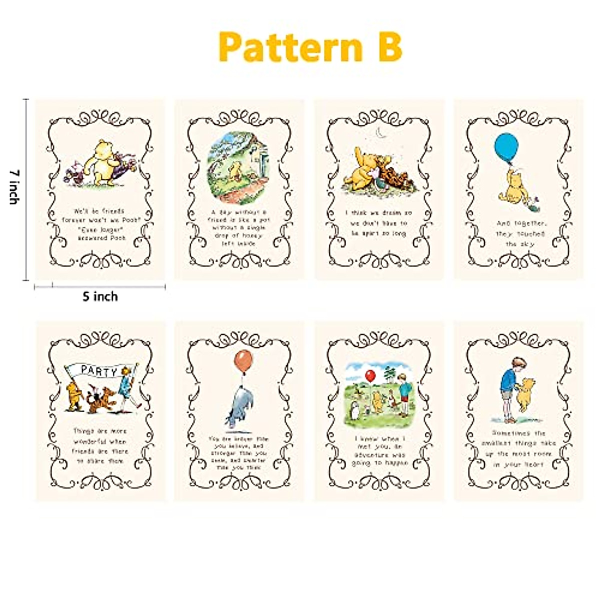 Classic Winnie Wall Decor Pooh Quotes Prints Pattern B, 5x7 Inch Adorable For Baby Shower Decorations Birthday Favors Centerpiece For Tables