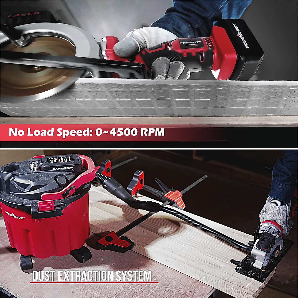 PowerSmart 20V 4-1/2 Inch Cordless Mini Circular Saw Includes 4.0Ah Battery and Charger, Saw Blades for Wood, Soft Metal and Tile Cutting