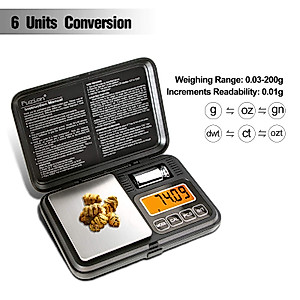 Fuzion Digital Pocket Scale 200g/0.01g, Scale Gram with LCD Display, Tare and PCS, Mini Digital Scale with 50g Calibration Weight for Jewelry, Coins, Powder, Herbs, Spices (Battery Included)