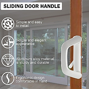 Sliding Patio Door Handle Set with Key and Mortise Lock ,(White ) Replacement Glass Sliding Door Lock Thickness from 0.75in to 1.4in, 4-15/16" Screw Hole Spacing，Reversible Design，Keyed，Lock Outside