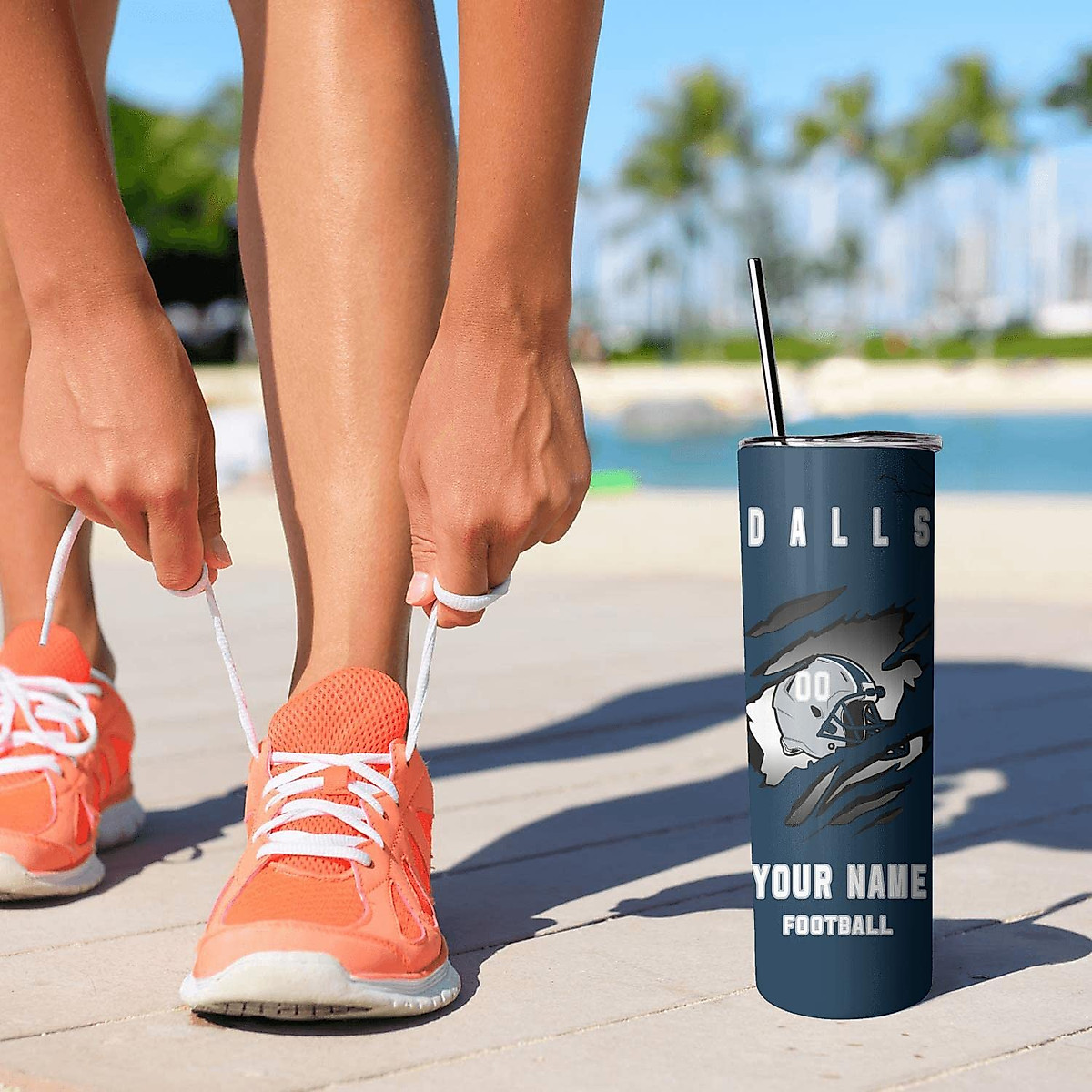 20oz Customs Football City Tumbler with Lid and Straws, Personalized Football GIfts for Fans, Travel Cup Adds Your Name and Number