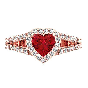 Clara Pucci 1.69ct Heart Cut Solitaire Halo split shank Red Ruby Designer Wedding Bridal art deco Anniversary Ring 14k Rose Gold 5