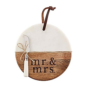 Mud Pie Mr. And Mrs. Board Set, multicolor, board 9" dia | knife 6"