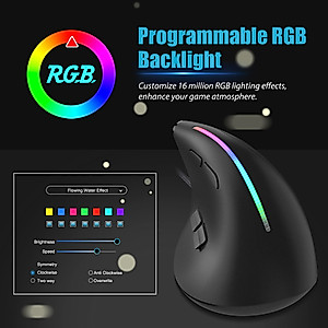 TRELC RGB Gaming Mouse, Ergonomic Mouse with 12800 DPI/9 Programmable Buttons, On-Board Memory, Lightweight Vertical Optical Gaming Mice Wired for Windows/PC/Laptop/E-Sports/Gamer (Black)