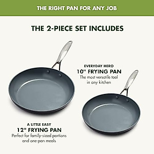 GreenPan Valencia Pro Hard Anodized Healthy Ceramic Nonstick 10" and 12" Frying Pan Skillet Set, PFAS-Free, Induction, Dishwasher Safe, Oven Safe, Gray