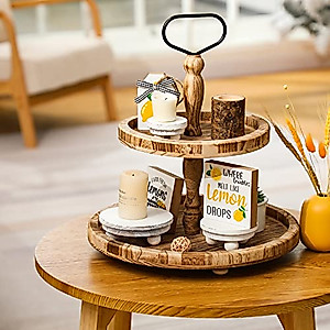 3 Pieces Wood Risers for Decor Wood Pedestal Mini Riser Stand Round Wooden Riser Rustic Farmhouse Riser for Decor Tiered Tray Decor Riser for Home Kitchen (Washed White, 5/4/3 Inch)