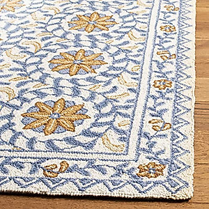 SAFAVIEH Chelsea Collection Accent Rug - 1'8" x 2'6", Ivory & Blue, Hand-Hooked French Country Wool, Ideal for High Traffic Areas in Entryway, Living Room, Bedroom (HK150A)