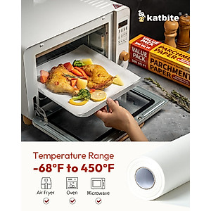 Katbite 15in x 242ft, 300 Sq.Ft Value Pack Parchment Paper Roll for Baking, Parchment Baking Paper with Serrated Cutter, Heavy Duty & Value Pack Parchment Roll for Cooking, Air Fryer, Steaming, Bread