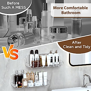 Lsnisni Acrylic Shower Shelves 2 Pack, Adhesive Clear Bathroom Shelf, Plastic Shower Caddy with Self Adhesive Tape, No Drilling, Wall Mounted Shower Organizer for Bathroom Storage & Kitchen